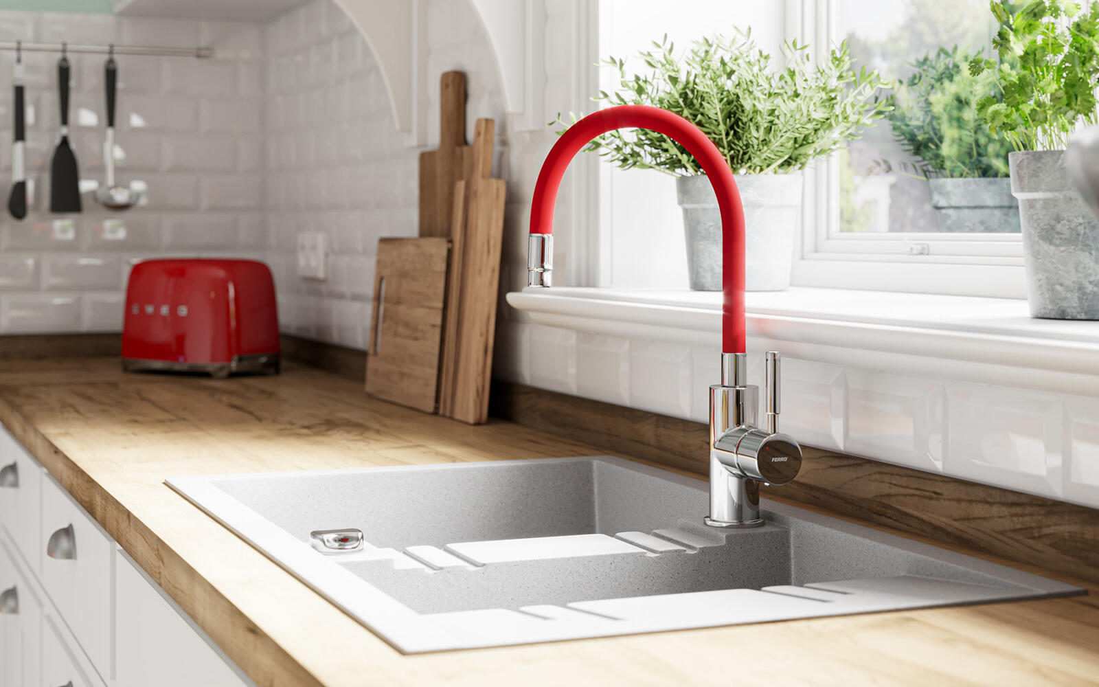 Zumba Flexy crvena slavina za sudoperu | FERRO | Noks